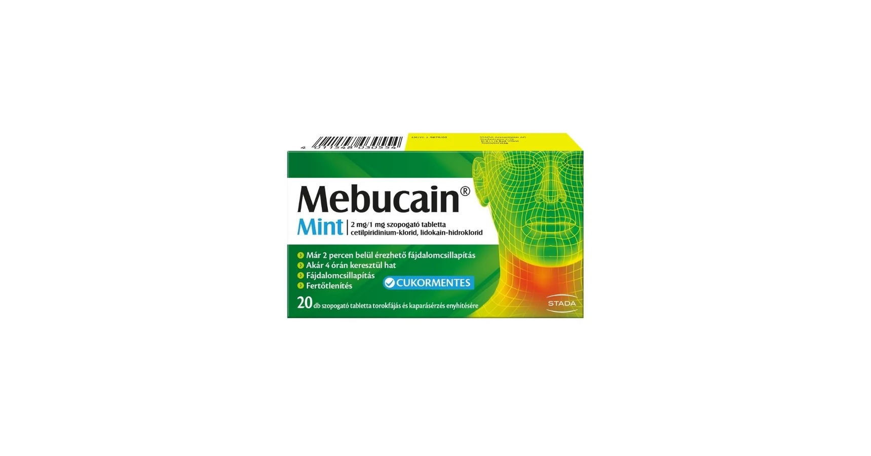 Mebucain Mint 2mg/1mg szopogató tabletta (20x) - Torok